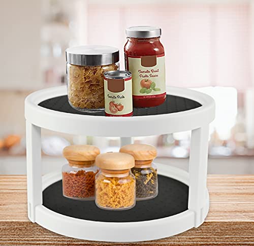 HOME-X Two-Tier Lazy Susan, Nonskid Turntable, Rotating Organizer for Pantry, Kitchen Counter, or Table, 9 ¾" D x 6" H, White