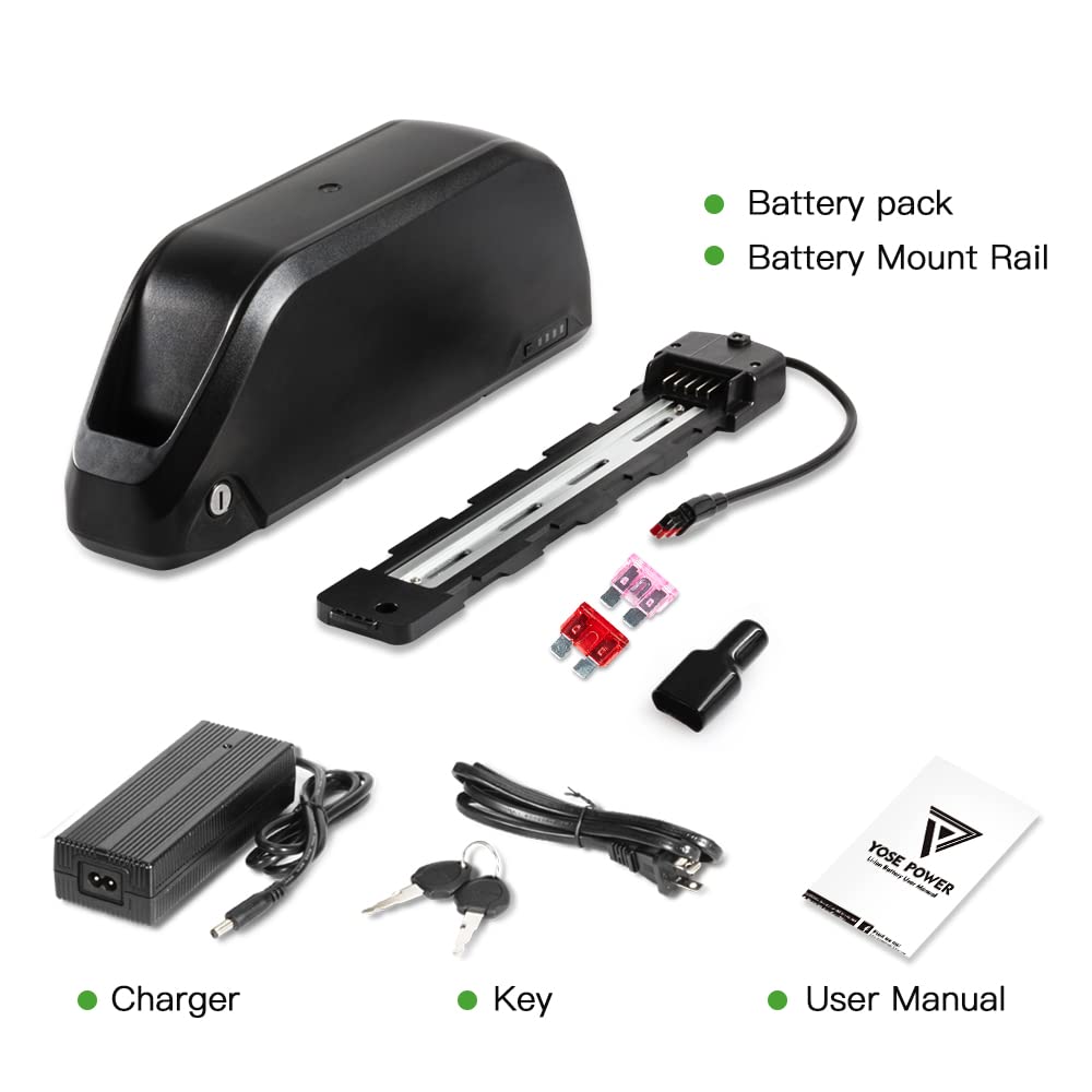 Yose Power Ebike Battery 48V 17.4Ah Down Tube Battery for 100W-1200W Motor, Electric Bicycle Lithium-Ion Battery, Safe Lock, Led Indicator Light, with Base and Charger