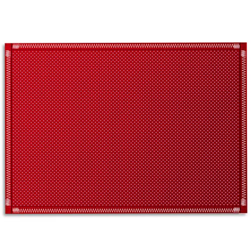Dress4Tab Set of 6 Non Slip Heat Resistance Red Christmas Placemats with Boho Eembroidery for Dining Table, Machine Washable Cotton Kitchen Table Place Mats Linen