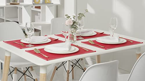 Dress4Tab Set of 6 Non Slip Heat Resistance Red Christmas Placemats with Boho Eembroidery for Dining Table, Machine Washable Cotton Kitchen Table Place Mats Linen