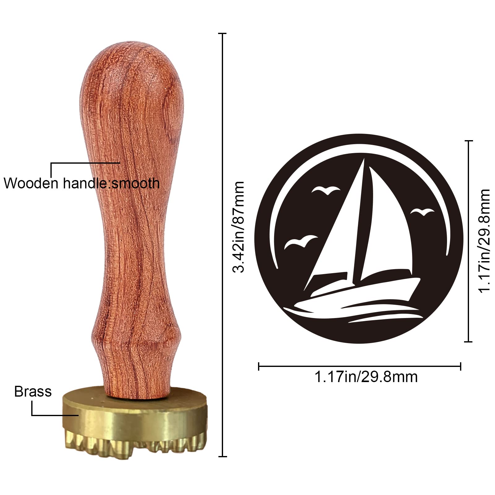 ORIGACH Sailboat Pattern Ice Stamp with Removable Brass Head & Wood Handle Ice Branding Stamp for Drinks Bar DIY Cocktail Martini Whiskey Mojito