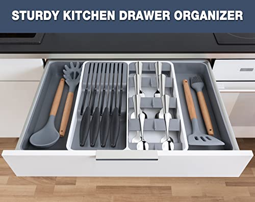 Kitchen Drawer Organizer, Silverware Flatware Organizer, Large Expandable Cutlery Organizer & Knife Drawer Organizer, Kitchen Utensil Drawer Organizer