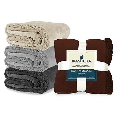 Pavilia Waterproof Couch & Dog Blanket | Plush Soft Warm Fuzzy Sherpa, Brown, 90x90