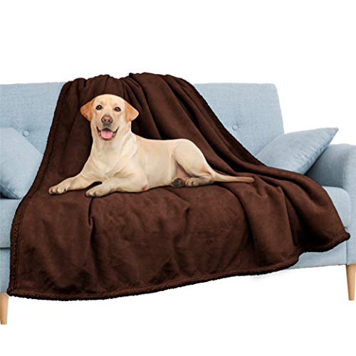 Pavilia Waterproof Couch & Dog Blanket | Plush Soft Warm Fuzzy Sherpa, Brown, 90x90