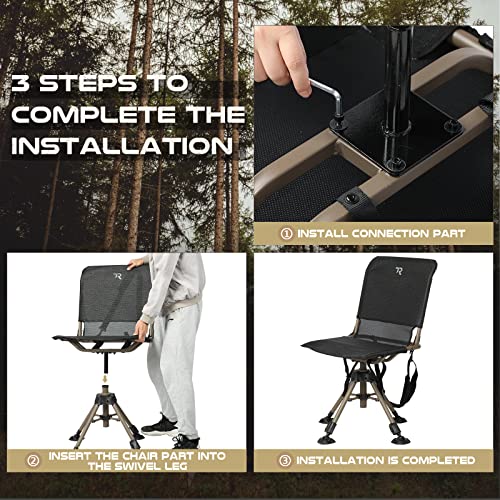 TR Hunting Chair 360 Degree Silent Swivel Folding Chair for Blinds, 400lbs Capacity 2 Legs Adjustable Height Comfortable Stable Hunting Seats, Portable Ground Hunting Chair