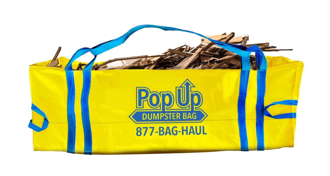 Pop Up Dumpster Bag - Yellow Flexible Dumpster Bag 3 cubic yards and holds up to 3,500 lbs, Waste Bag Heavy Duty