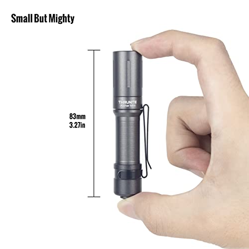 ThruNite EDC Flashlight Archer Mini, 405 Lumens Tail Switch LED Flashlight, USB C Rechargeable Little Pocket Penlight for Camping, Outdoor, and Emergency - Metal Grey Cool White