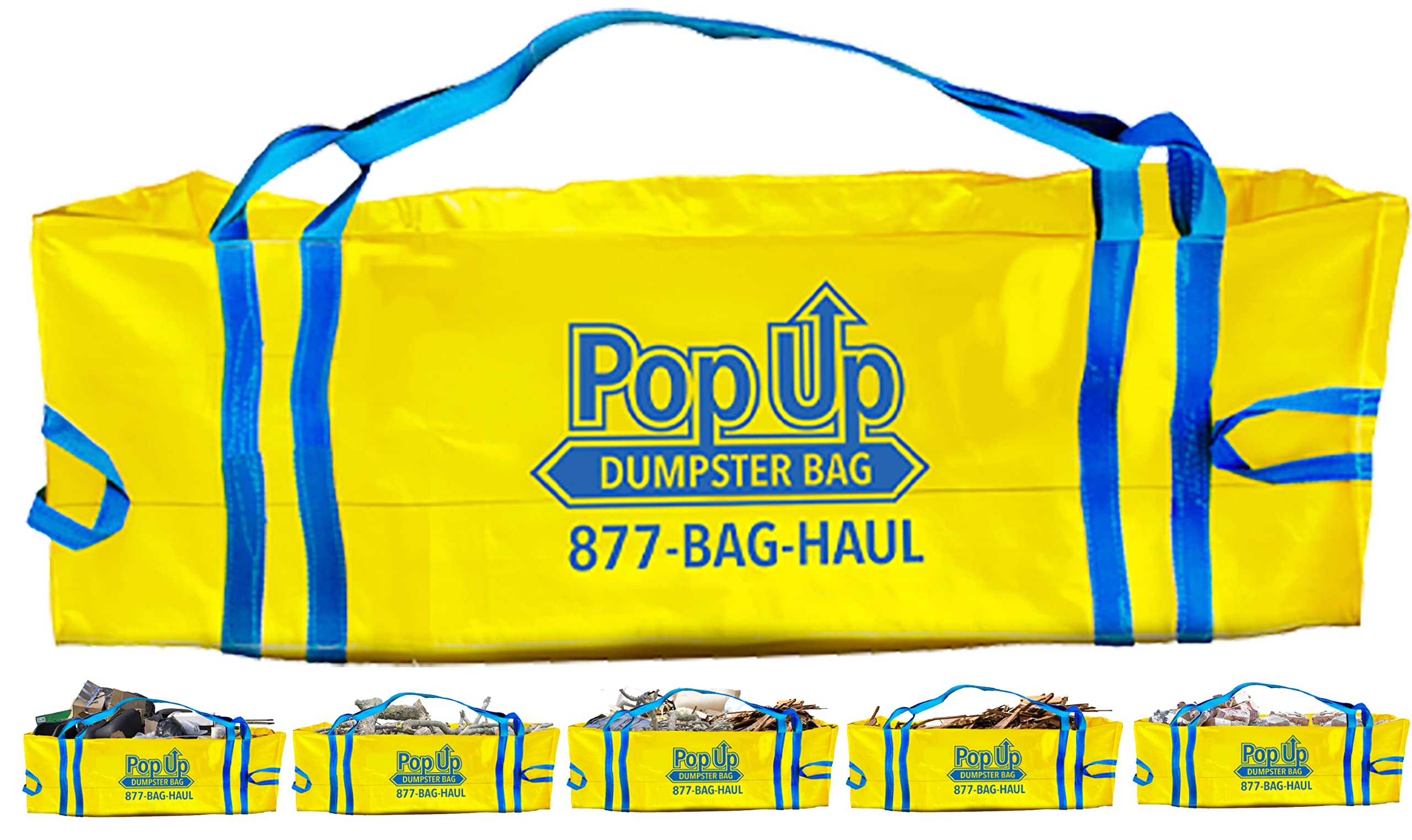 Pop Up Dumpster Bag - Yellow Flexible Dumpster Bag 3 cubic yards and holds up to 3,500 lbs, Waste Bag Heavy Duty