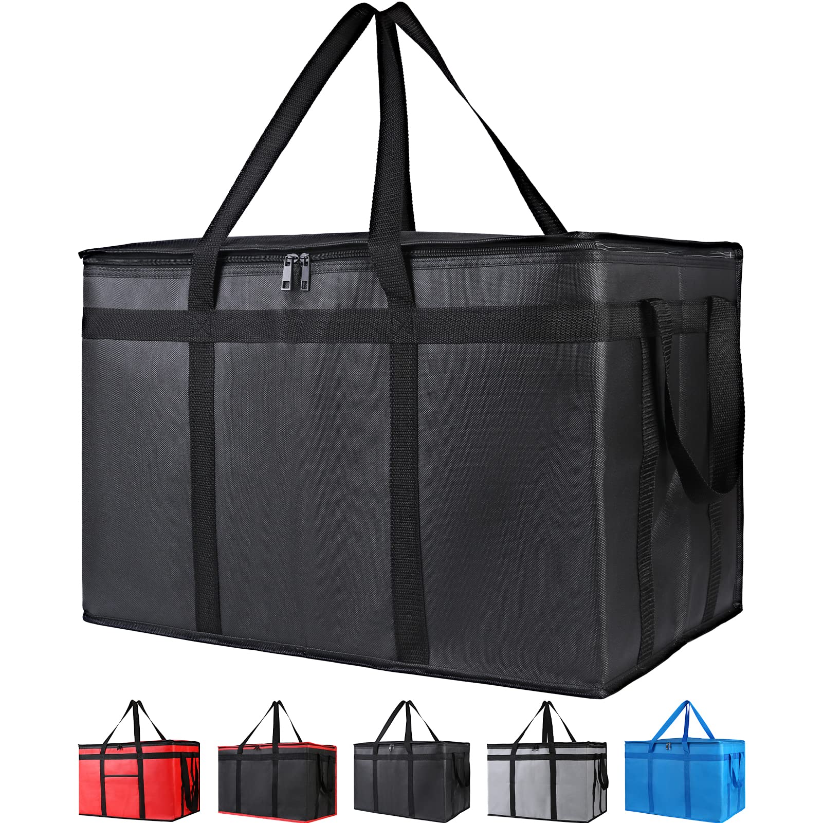 Bodaon 10-Pack Insulated Food Delivery Bag for Hot and Cold Meal, XXX-Large Cooler/Thermal Bags, Grocery Tote Insulation Bag for Catering, Pizza Warmer, Black