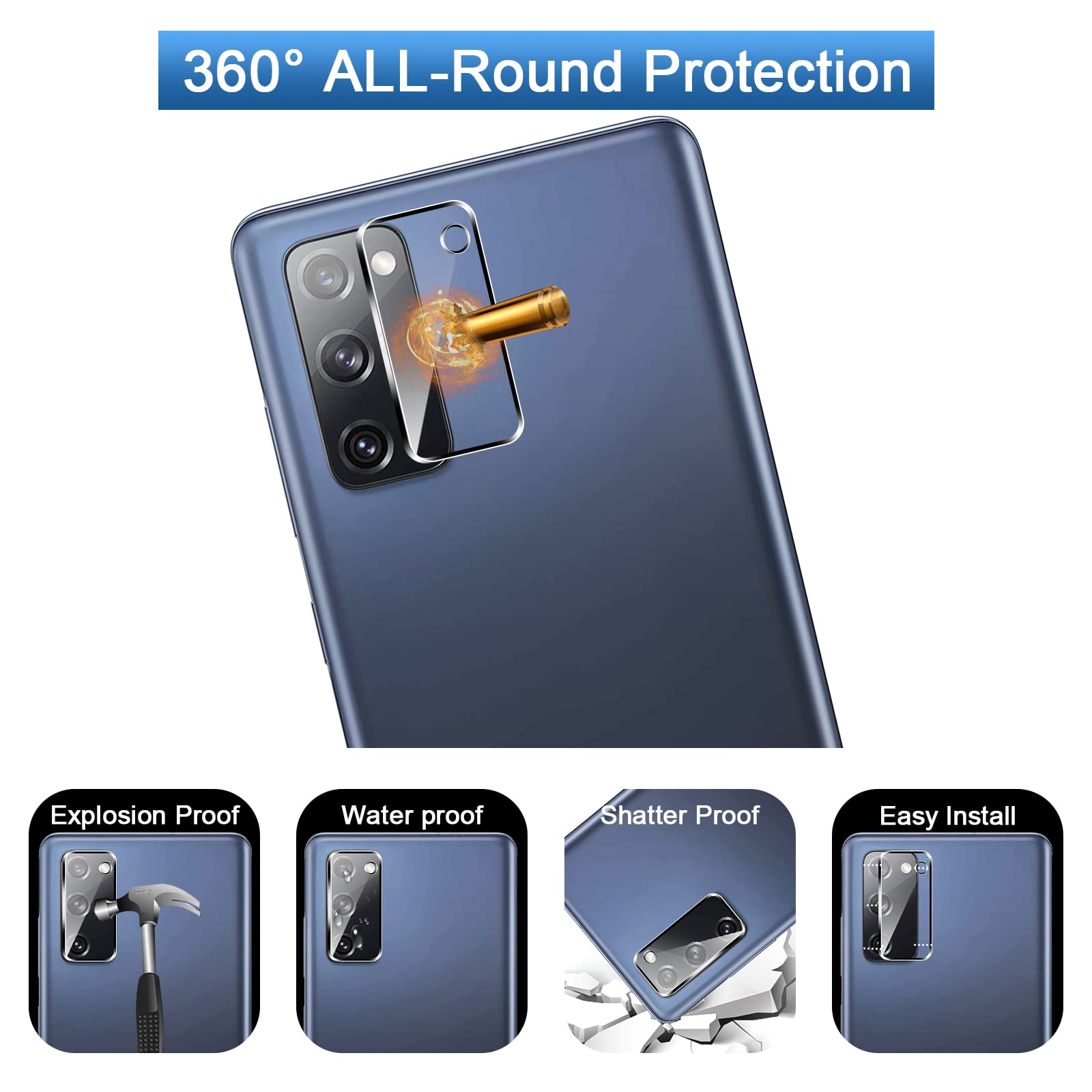 Coolpow 【3+3 Pack】 Designed for Samsung Galaxy S20 FE 5G Screen Protector Tempered Glass, with 3Pack Camera Lens Protector [Easy Installation] [Anti-Scratch]