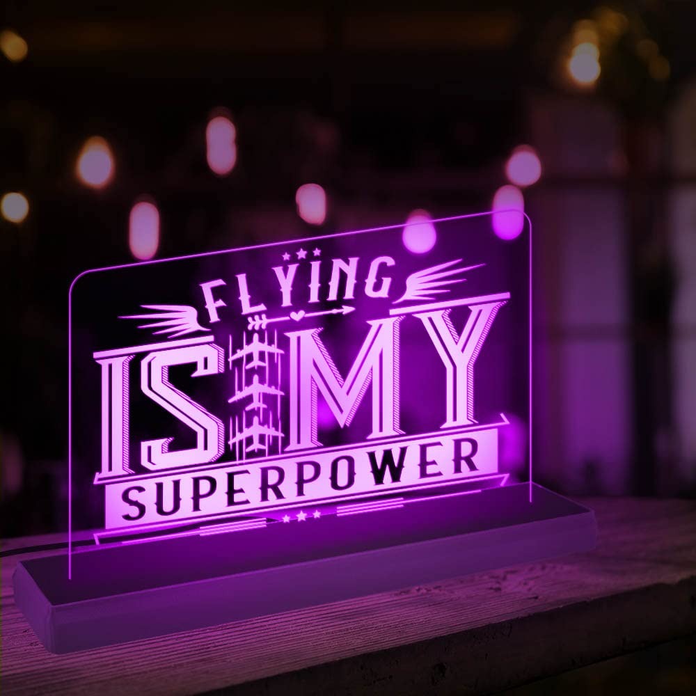 The Geeky Days Flying is My Superpower Optical Illusion Light LED Lamp Aircraft Pilot Custom Desktop Night Lamp with Color Changing USB 3D Beside Lamp Aviator Gift(White)