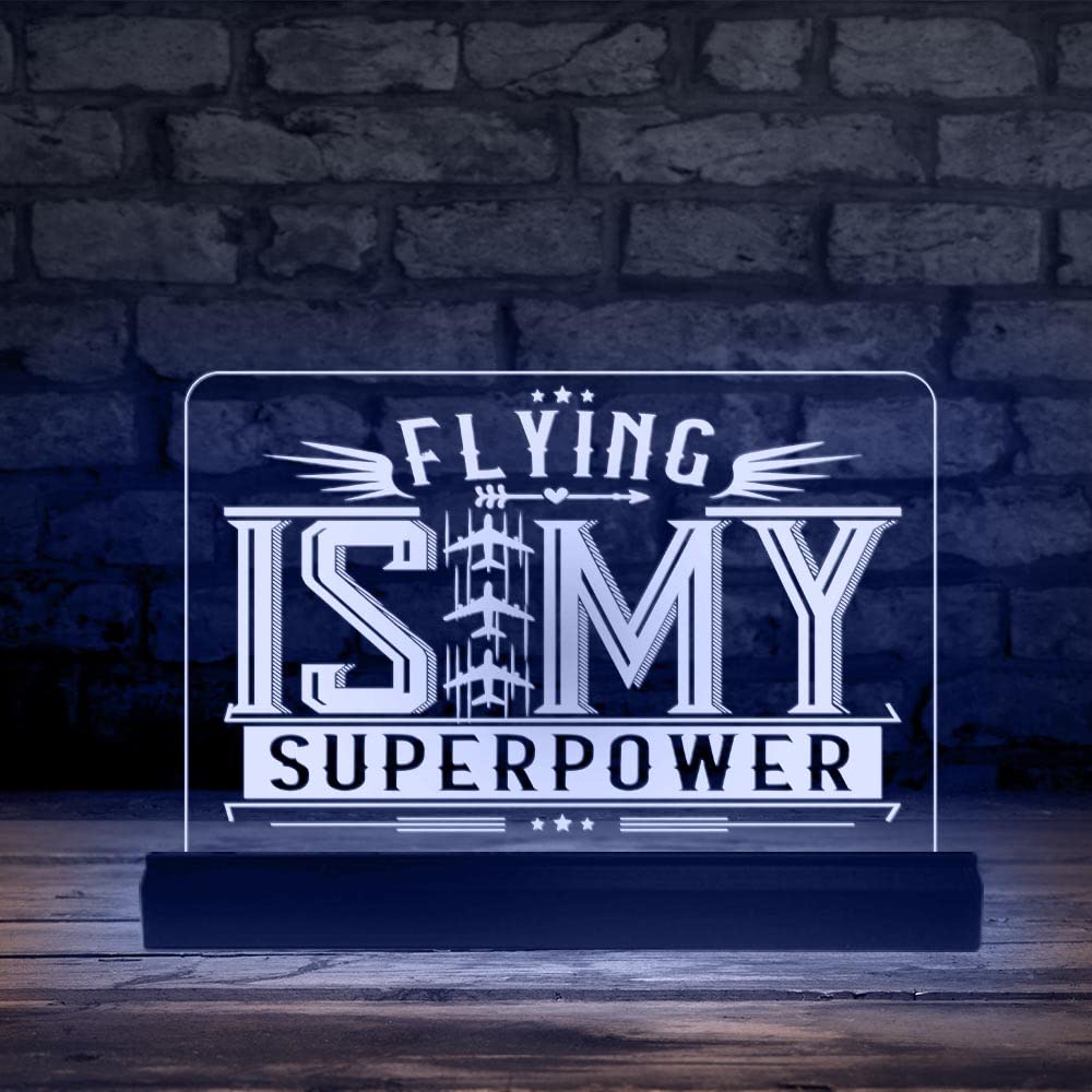 The Geeky Days Flying is My Superpower Optical Illusion Light LED Lamp Aircraft Pilot Custom Desktop Night Lamp with Color Changing USB 3D Beside Lamp Aviator Gift(White)