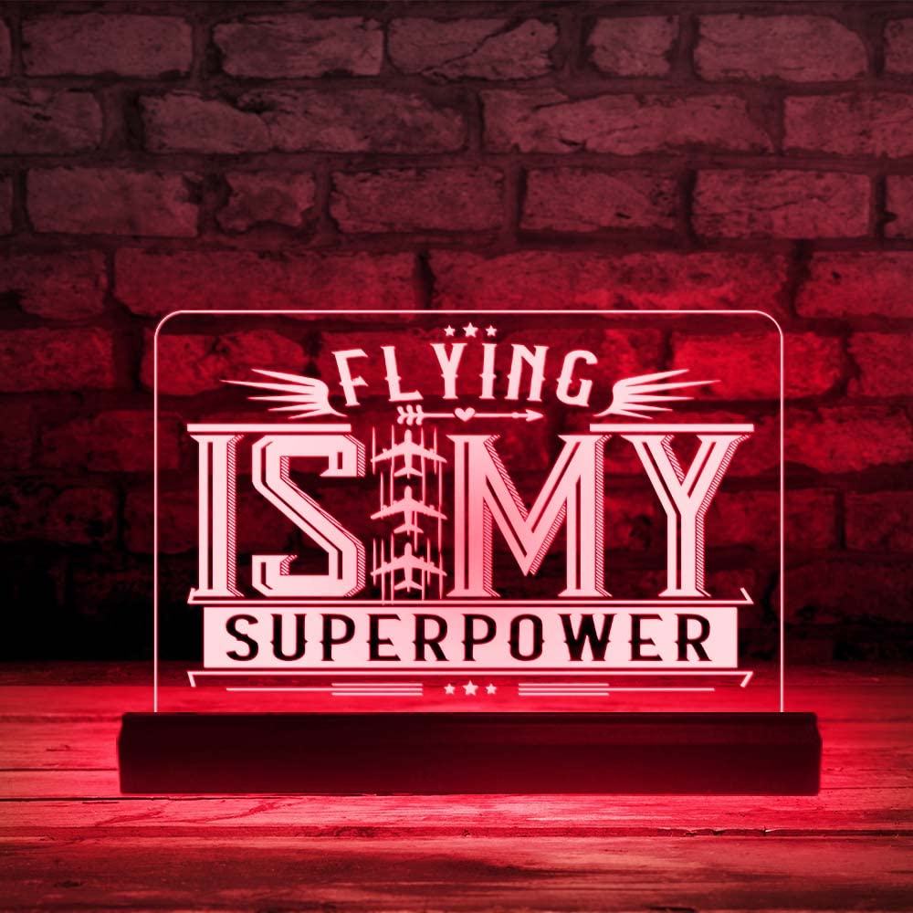 The Geeky Days Flying is My Superpower Optical Illusion Light LED Lamp Aircraft Pilot Custom Desktop Night Lamp with Color Changing USB 3D Beside Lamp Aviator Gift(White)