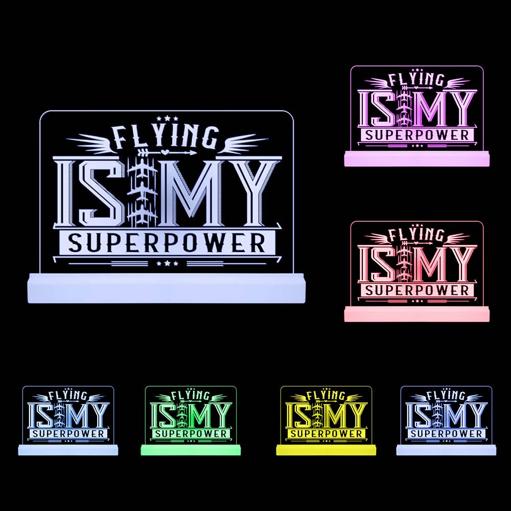 The Geeky Days Flying is My Superpower Optical Illusion Light LED Lamp Aircraft Pilot Custom Desktop Night Lamp with Color Changing USB 3D Beside Lamp Aviator Gift(White)