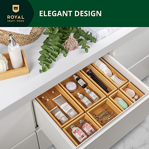 ROYAL CRAFT WOOD Luxury Bamboo Kitchen Drawer Organizer - Silverware Organizer and Storage Box Set of 8