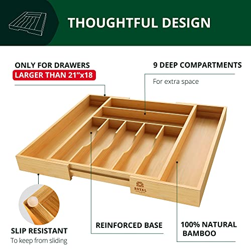 ROYAL CRAFT WOOD Luxury Bamboo Kitchen Drawer Organizer - Silverware Organizer and Storage Box Set of 8