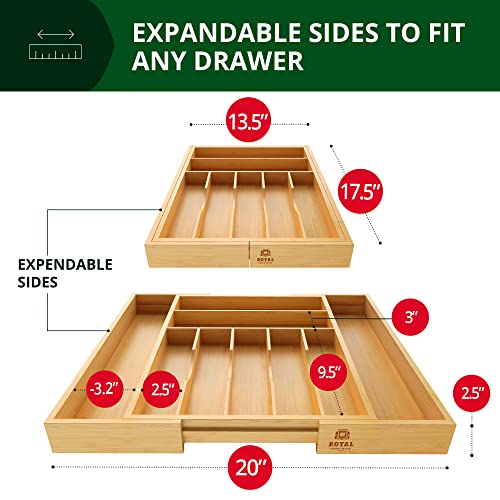 ROYAL CRAFT WOOD Luxury Bamboo Kitchen Drawer Organizer - Silverware Organizer and Storage Box Set of 8
