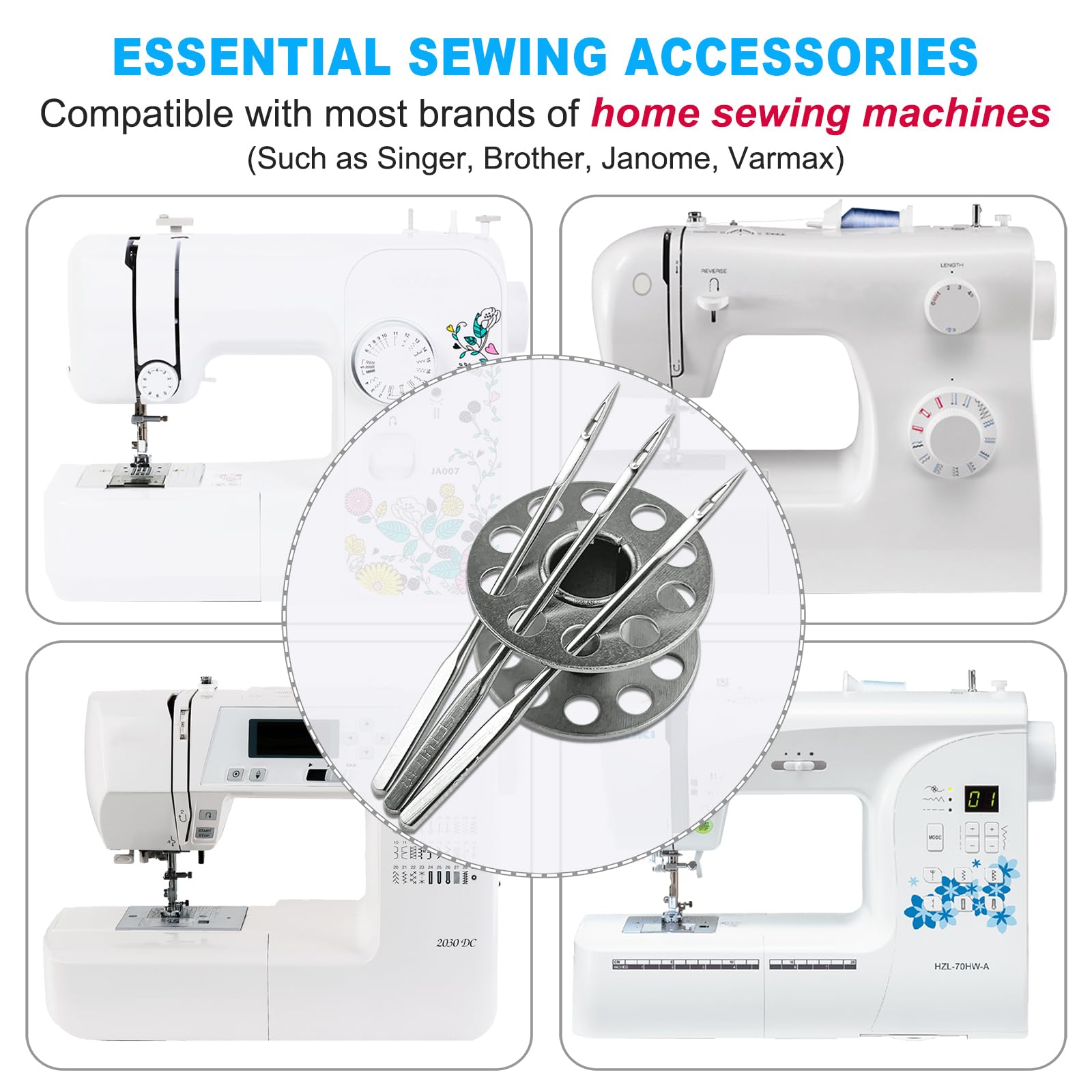 Sewing Machine Needles, 100 PCS Universal Sewing Machine Needle Set for Singer, Brother, Janome, Varmax, and Other Brands of Home Sewing Machines, Sizes 65/9, 75/11, 90/14, 100/16, 110/18