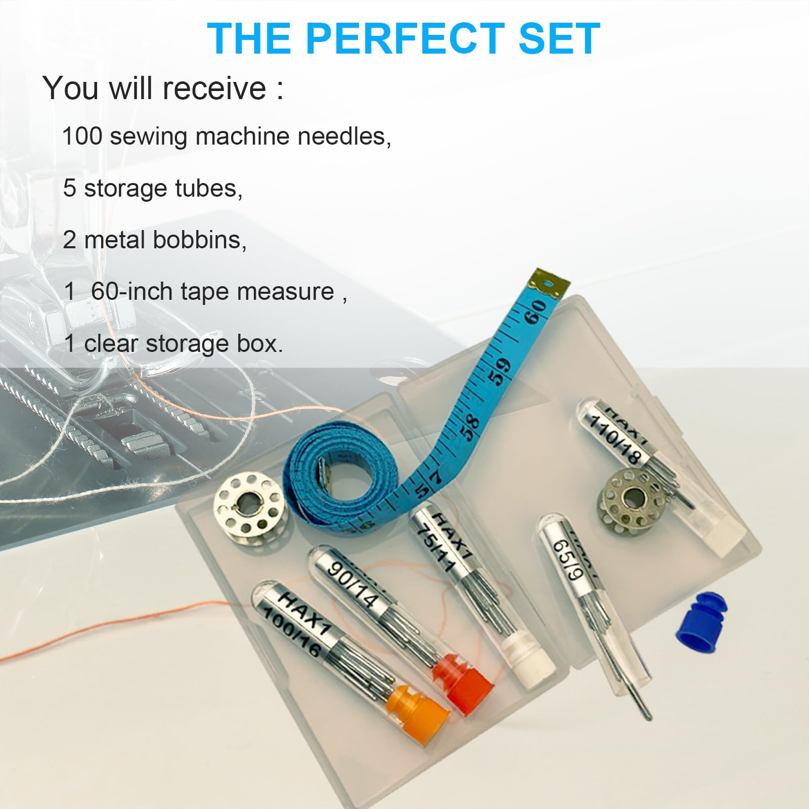 Sewing Machine Needles, 100 PCS Universal Sewing Machine Needle Set for Singer, Brother, Janome, Varmax, and Other Brands of Home Sewing Machines, Sizes 65/9, 75/11, 90/14, 100/16, 110/18