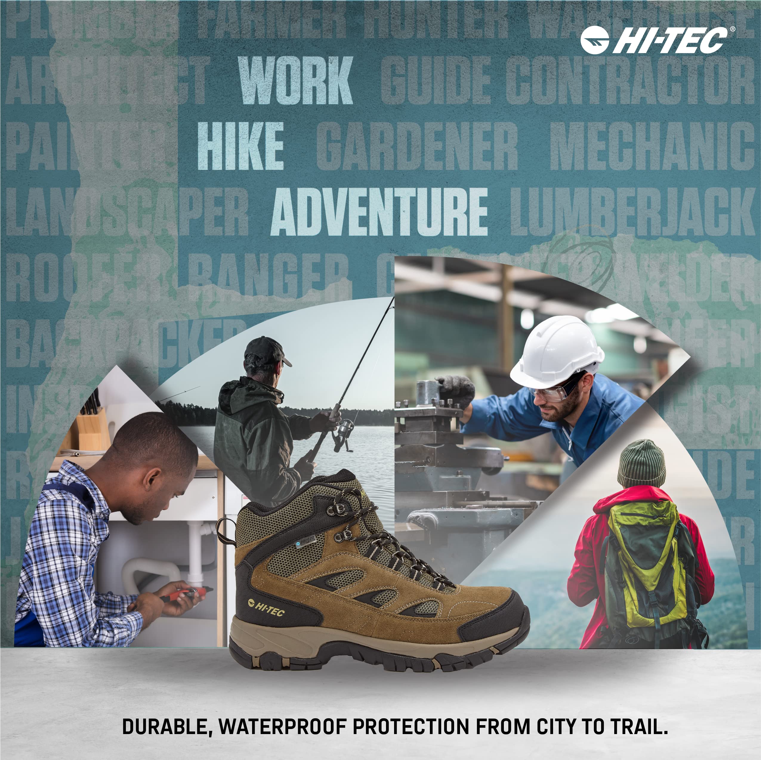 HI-TEC Yosemite WP Mid Waterproof Hiking Boots for Men, Lightweight Breathable Outdoor Trekking Shoes - Dark Green, 11 Medium