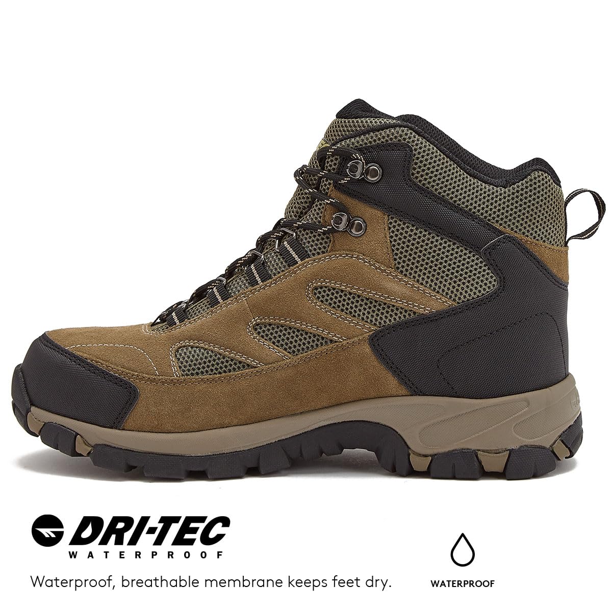 HI-TEC Yosemite WP Mid Waterproof Hiking Boots for Men, Lightweight Breathable Outdoor Trekking Shoes - Dark Green, 11 Medium