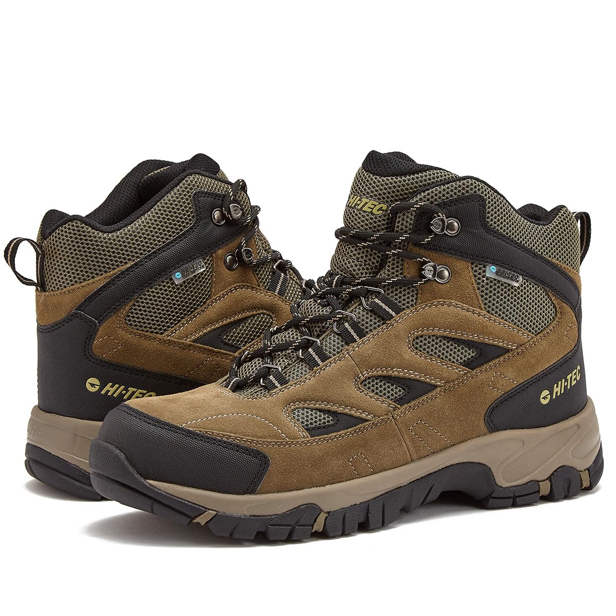 HI-TEC Yosemite WP Mid Waterproof Hiking Boots for Men, Lightweight Breathable Outdoor Trekking Shoes - Dark Green, 11 Medium