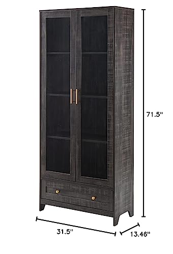 Home Source Display Storage Cabinet in Black with Glass Doors