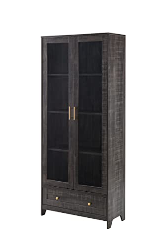 Home Source Display Storage Cabinet in Black with Glass Doors