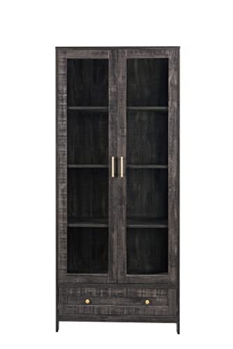 Home Source Display Storage Cabinet in Black with Glass Doors