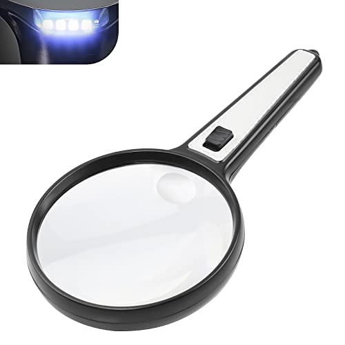 Magnifying Glass with Light, 10X 20X High Magnification, Large Handheld Magnifier with 4 LED Light, Suitable for Low Vision Seniors Reading, Jewelry, Coin, Science.