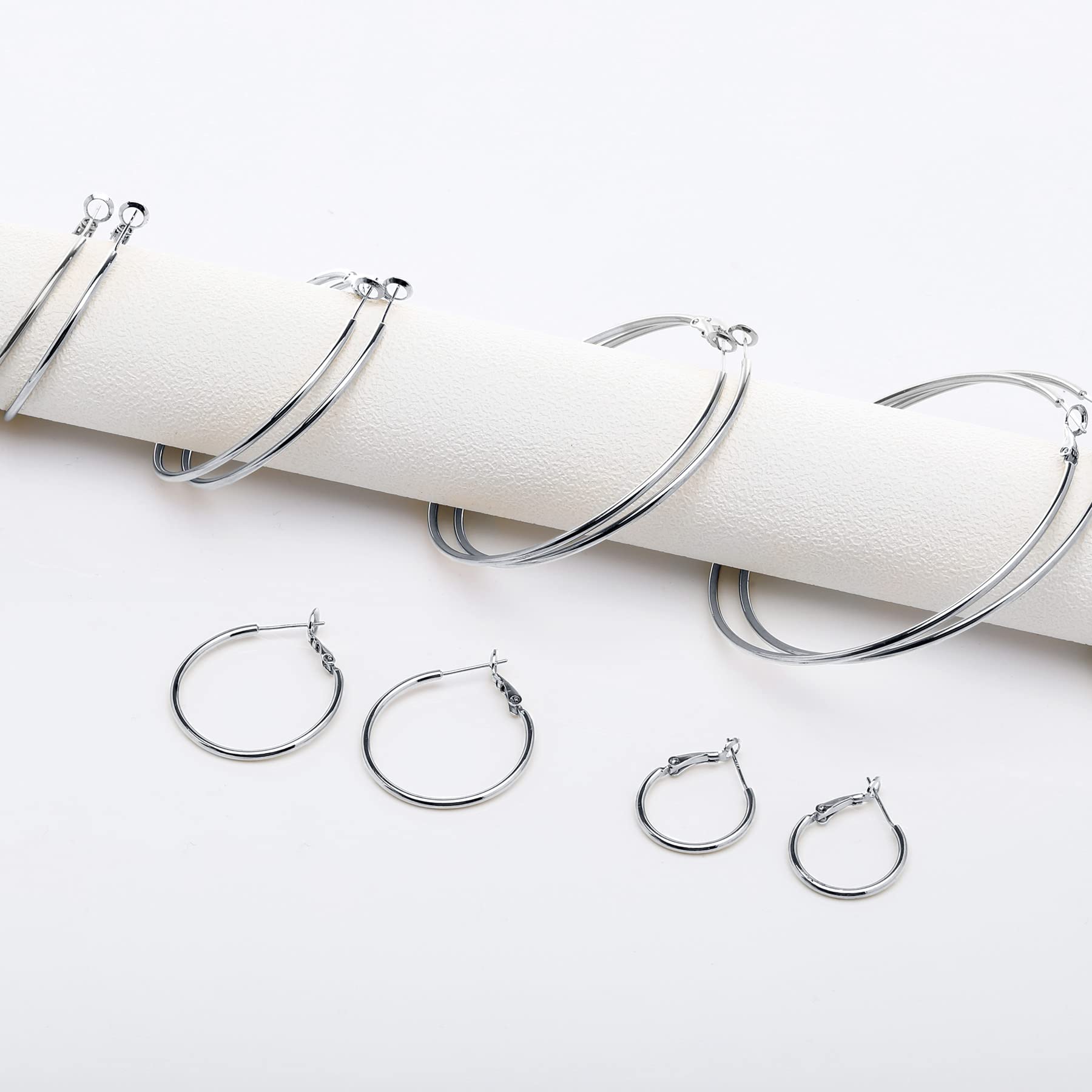 Gacimy Medium Silver Hoop Earrings for Women 14K White Gold Plated, 925 Sterling Silver Post Hoops for Women, 40mm White Gold Medium Earrings
