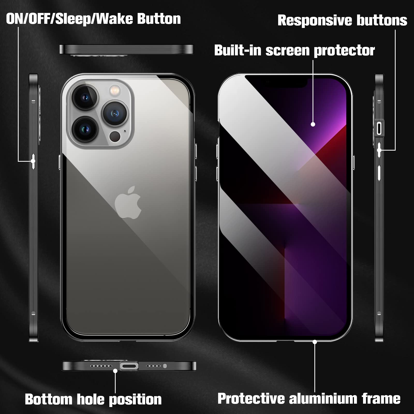 Privacy Magnetic Case for iPhone 13 Pro Max, ZHIKE Anti Peeping Privacy Magnetic Phone Case, Double-Sided Privacy Screen Protector Clear Back Metal Bumper Confidential Case (Black)