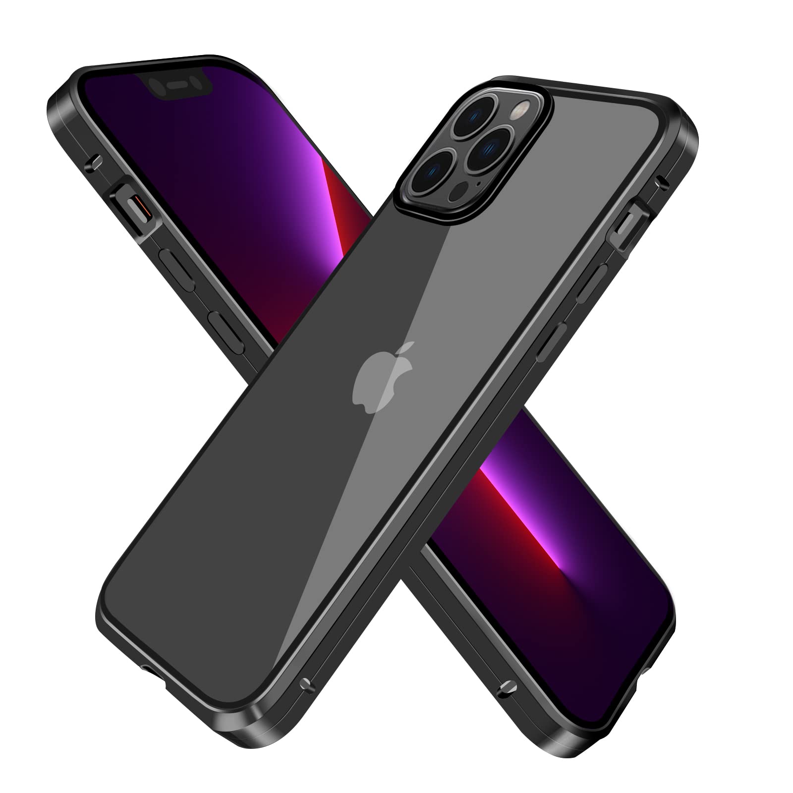 Privacy Magnetic Case for iPhone 13 Pro Max, ZHIKE Anti Peeping Privacy Magnetic Phone Case, Double-Sided Privacy Screen Protector Clear Back Metal Bumper Confidential Case (Black)