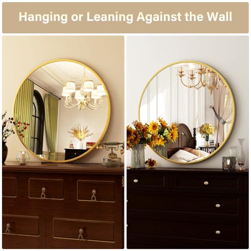 HARRITPURE Round Mirror 30 Gold Wall Mounted Circle Mirrors Vanity Mirror with Brushed Aluminum Alloy Frame Modern Decoration for Bathroom, Living Room, Vanity, Bedroom, Entryway