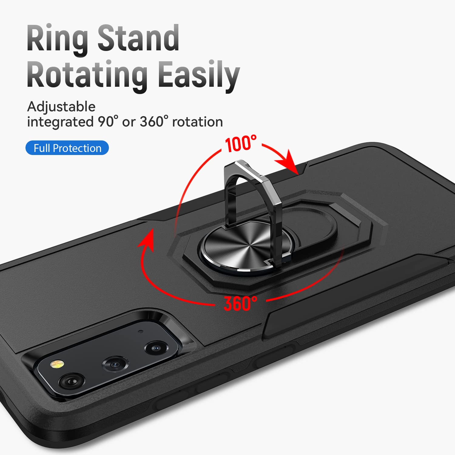 Galaxy S20 Case Samsung S20 Case with 2 Pack Self Healing Flexible TPU Film, YmhxcY [Military-Grade] 360°Finger Ring Holder Shockproof Protective Caser for Samsung Galaxy S20-Black