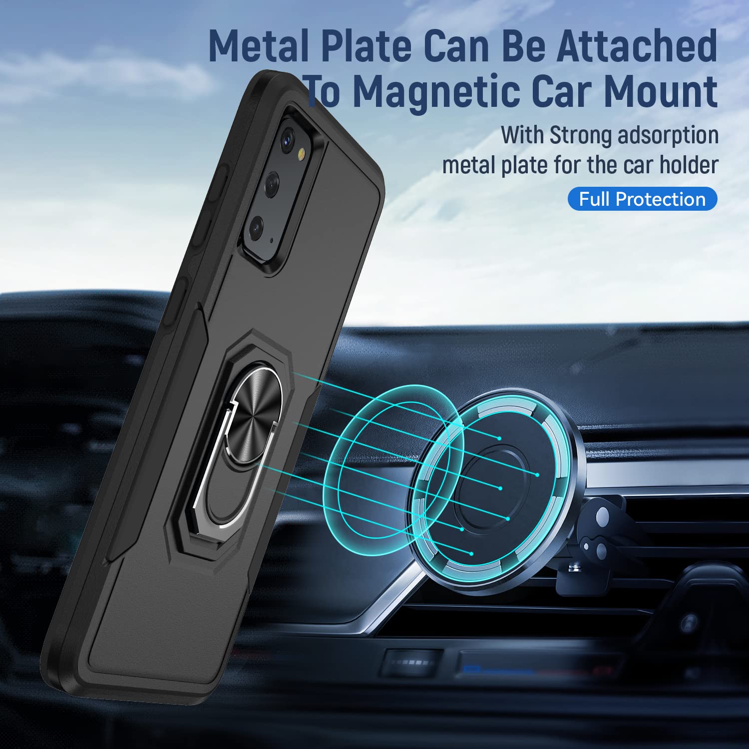 Galaxy S20 Case Samsung S20 Case with 2 Pack Self Healing Flexible TPU Film, YmhxcY [Military-Grade] 360°Finger Ring Holder Shockproof Protective Caser for Samsung Galaxy S20-Black