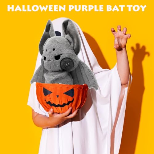 ELAINREN Crazy Gray Bat Plush Toy Halloween Bat Stuffed Soft Pillow Cartoon Furry Bat Plushie Dolls Gifts/13.7''