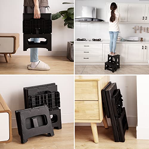 Topfun 8" 17" Folding 2-Step Stool, Non-Slip Fold Stools for Adults or Kids, Hold up to 300 lbs, Portable Footstool for Kitchen Home Toilet Bedroom Office RV