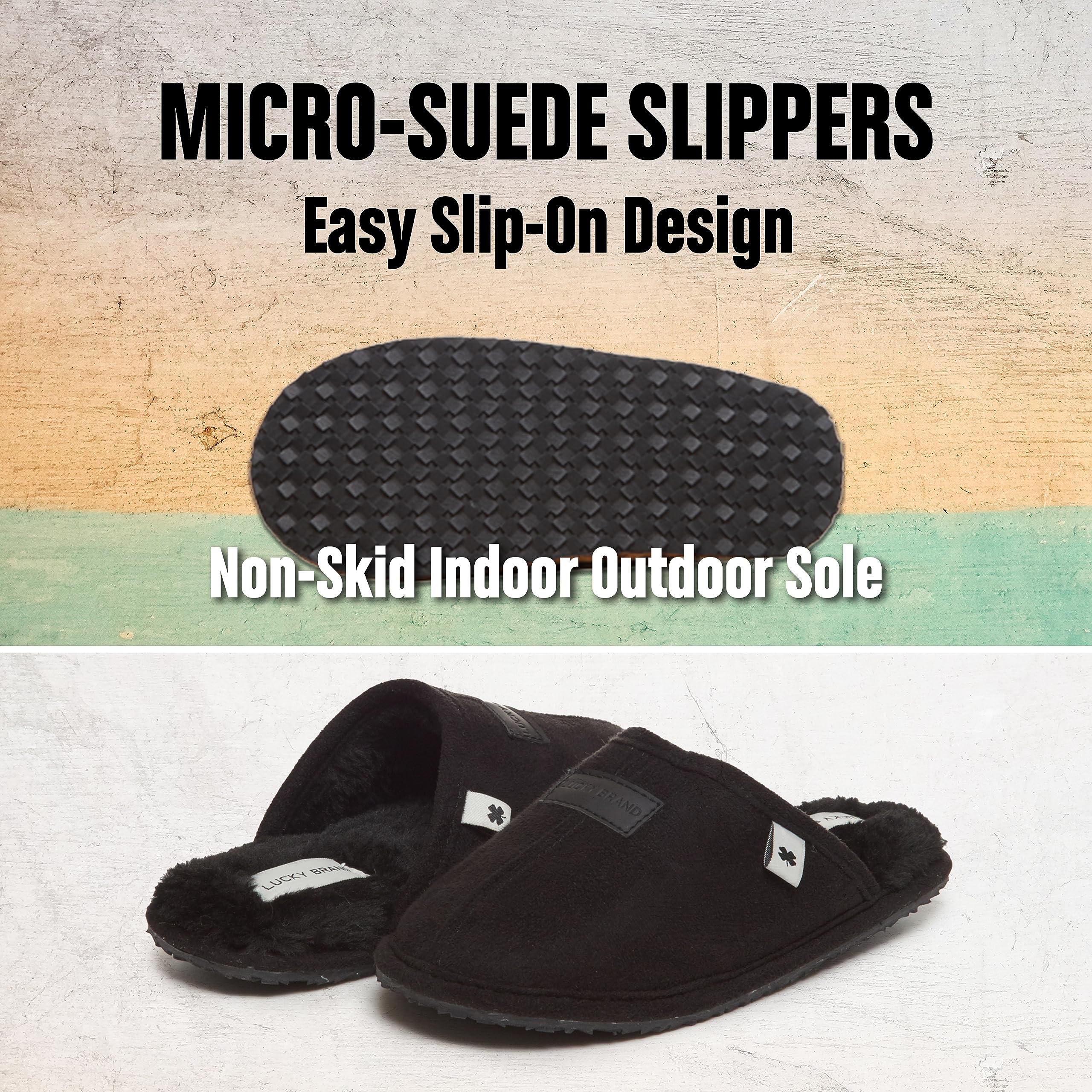 Lucky Brand Mens Microsuede Memory Foam Open Toe Slippers, Cool Adjustable Strap Indoor Outdoor House Sliders for Men, Tan, Large