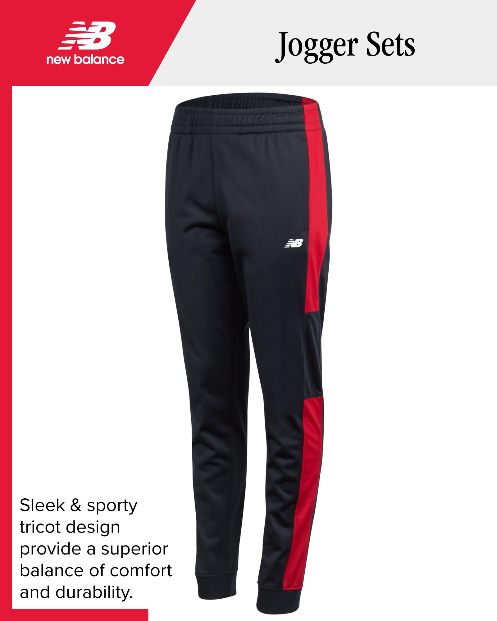 New Balance Boys’ Sweatpants – 4 Pack Active Tricot Jogger Sweatpants – Performance Track Pants with Pockets for Boys (4-20), Size 8, Black/Eclipse