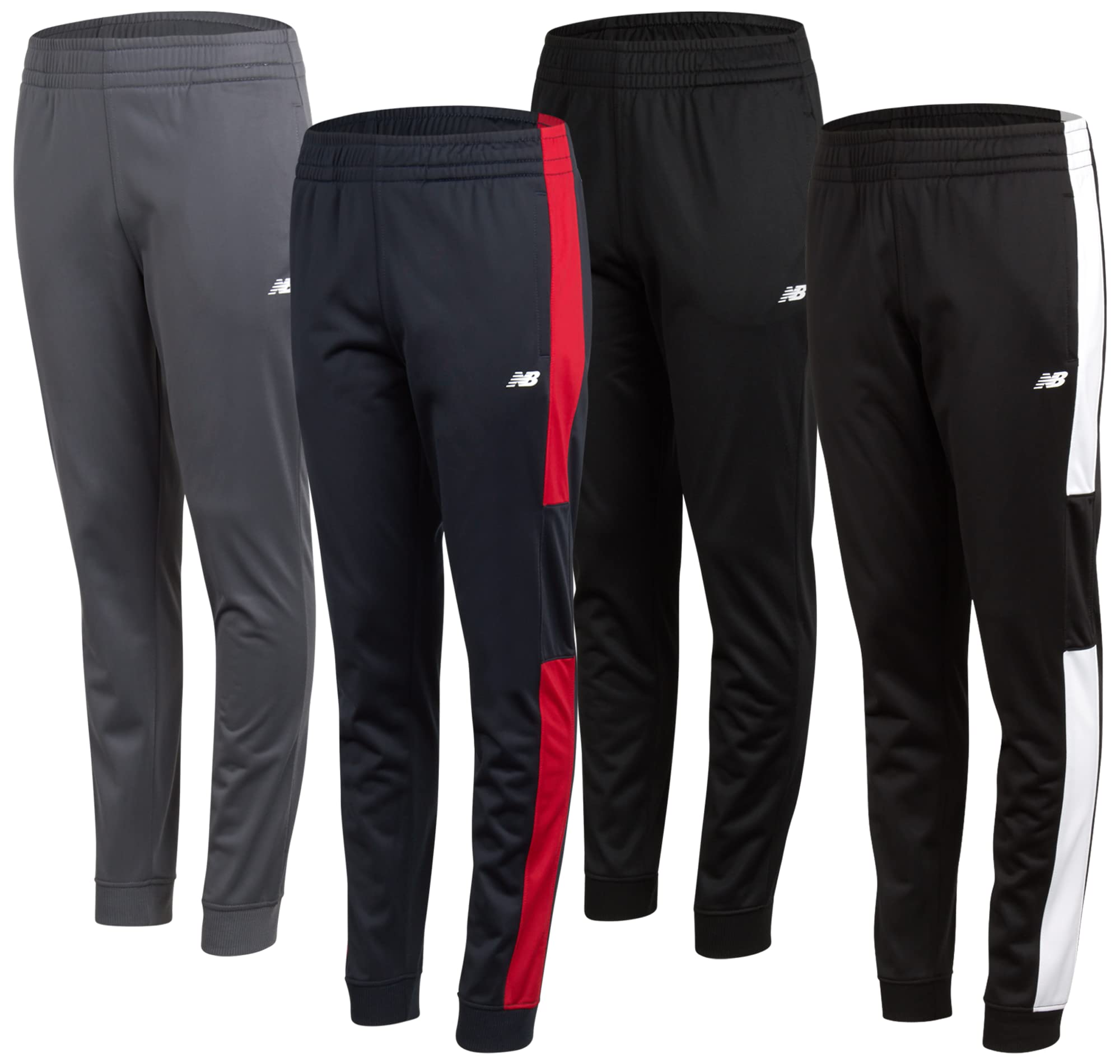 New Balance Boys’ Sweatpants – 4 Pack Active Tricot Jogger Sweatpants – Performance Track Pants with Pockets for Boys (4-20), Size 8, Black/Eclipse