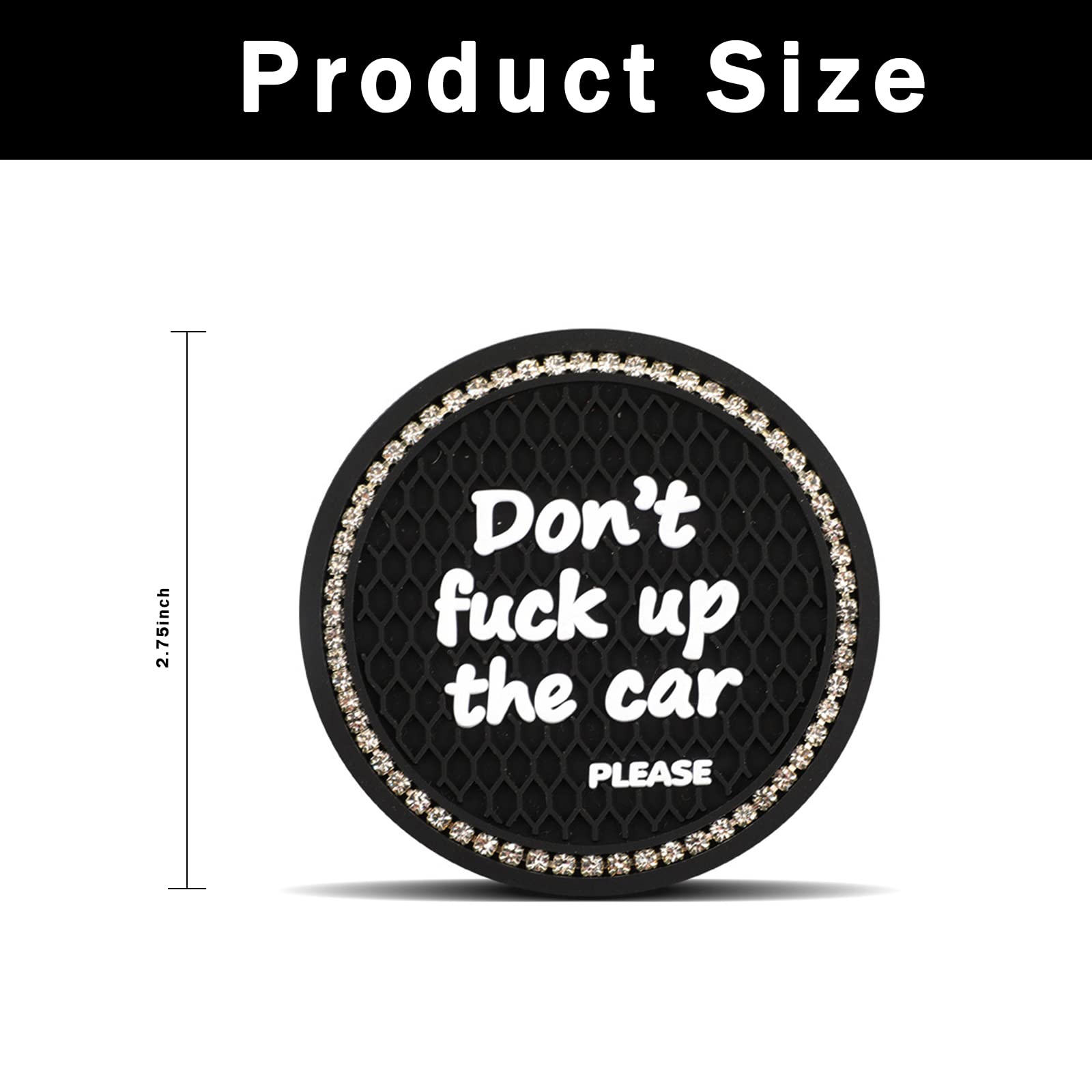 2 Pack Funny Coaster for Car Cup Holder,Auto Anti Slip Bling Cup Holder Coaster,2.75 inch Surface Full Crystal Rhinestone car Coaster Car Interior Accessories (White)