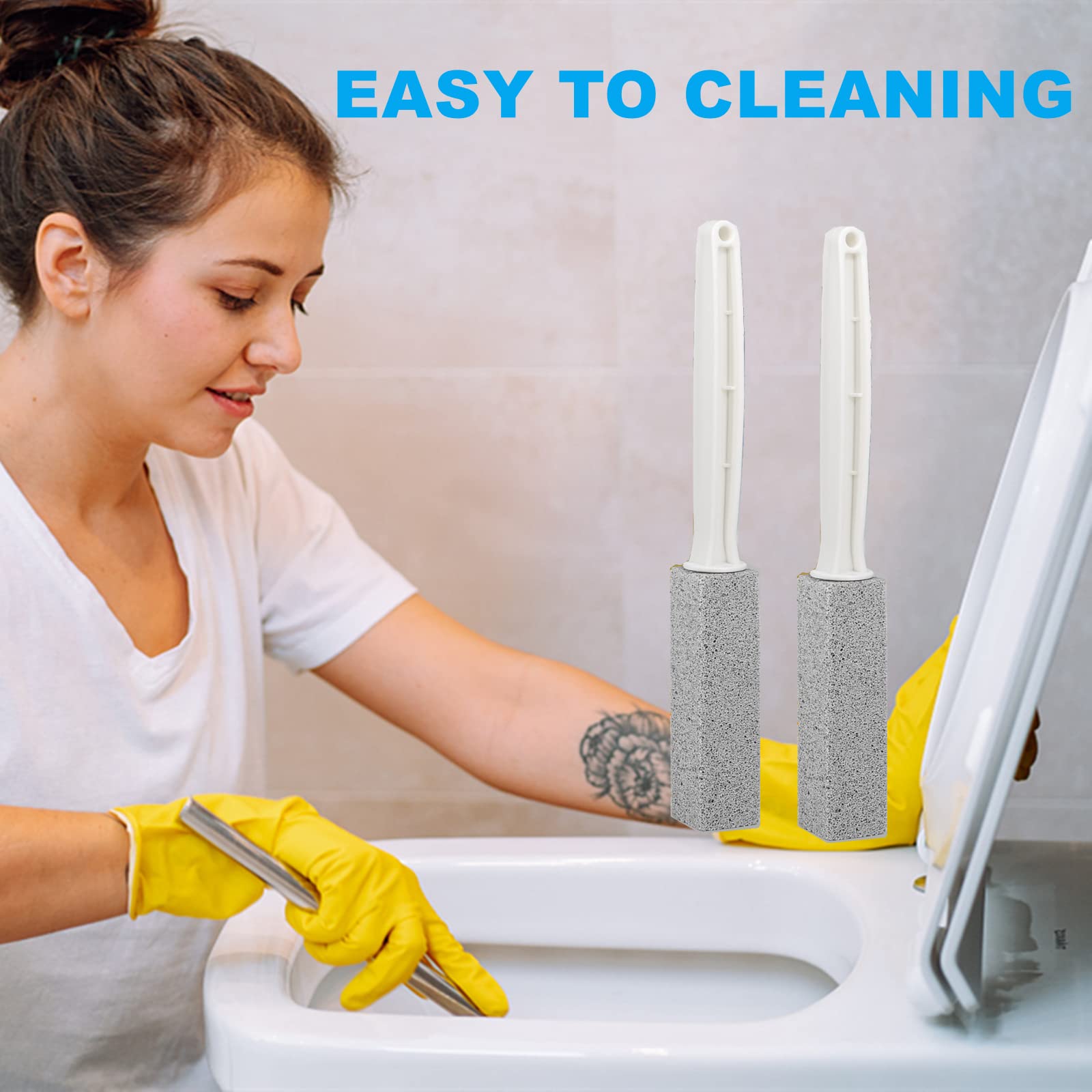 Jspeggy 2 Pack 100% Natural Pumice Toilet Brush with Extra Long Handle, Hard Water Ring Remover for Toilet, Pool, Bathroom, Tiles & BBQ Grills