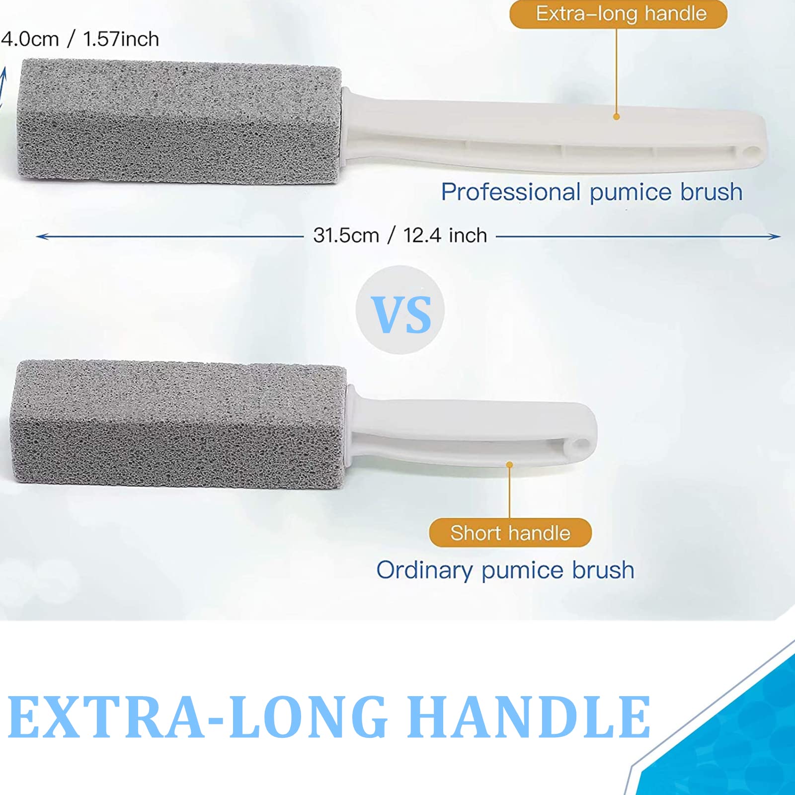 Jspeggy 2 Pack 100% Natural Pumice Toilet Brush with Extra Long Handle, Hard Water Ring Remover for Toilet, Pool, Bathroom, Tiles & BBQ Grills