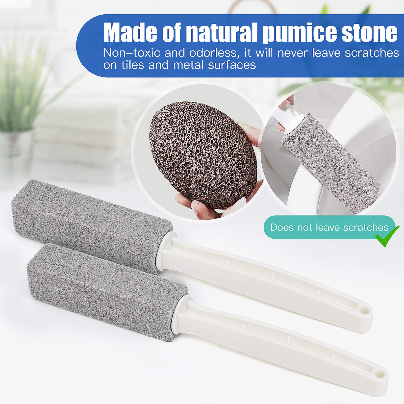 Jspeggy 2 Pack 100% Natural Pumice Toilet Brush with Extra Long Handle, Hard Water Ring Remover for Toilet, Pool, Bathroom, Tiles & BBQ Grills