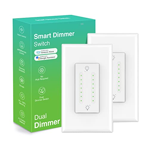 OHMAX Smart Dual Dimmer Switch with Sunrise Sunset Feature, Space Saving, Voice and App Control, Neutral Wire Required, 2 Pack