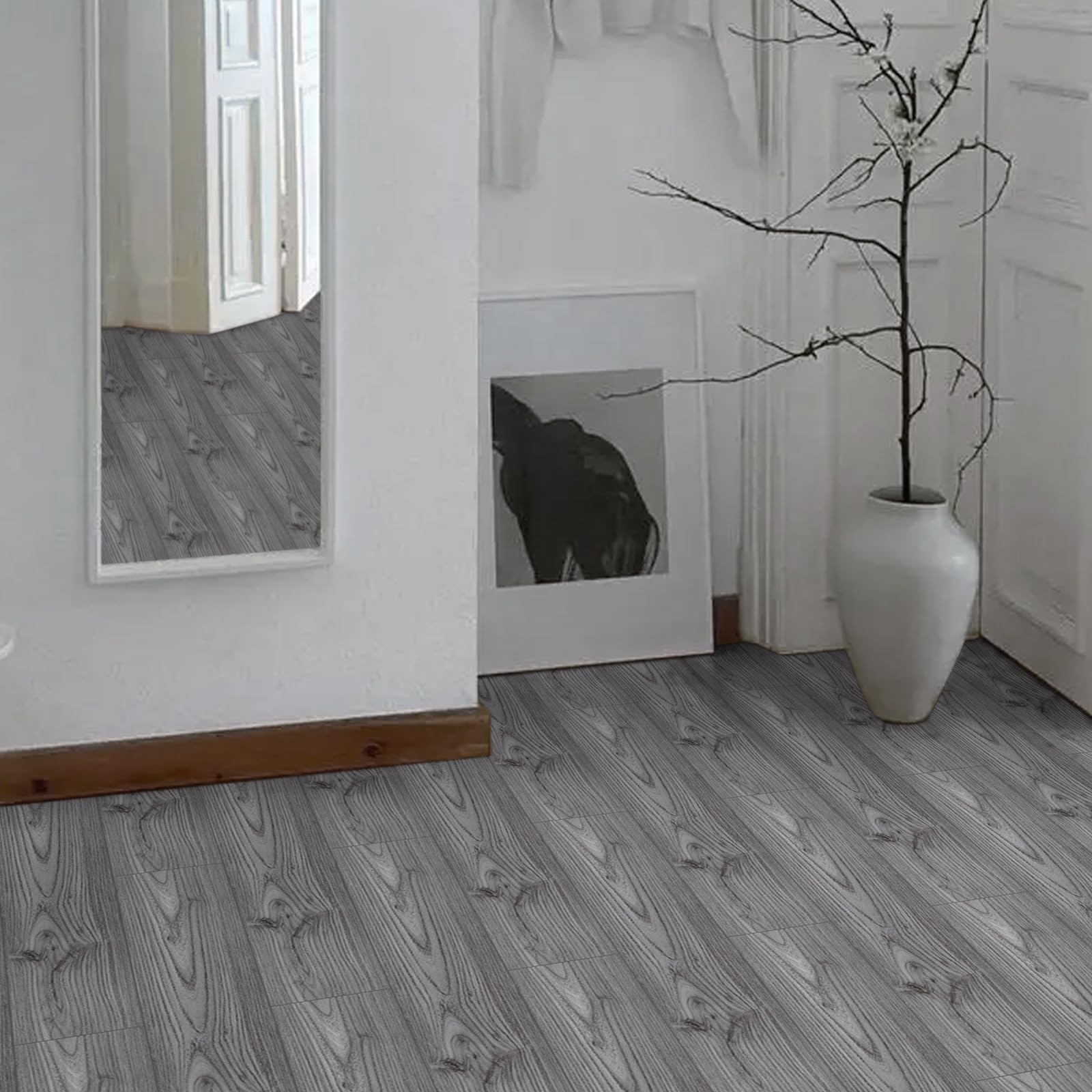 NUFLR Peel and Stick Floor Tile, Vinyl Flooring Natural Grey Wood, Easy to Install and Removable for Update Bathroom Kitchen RV (6 X 35In, 10 PCS)……