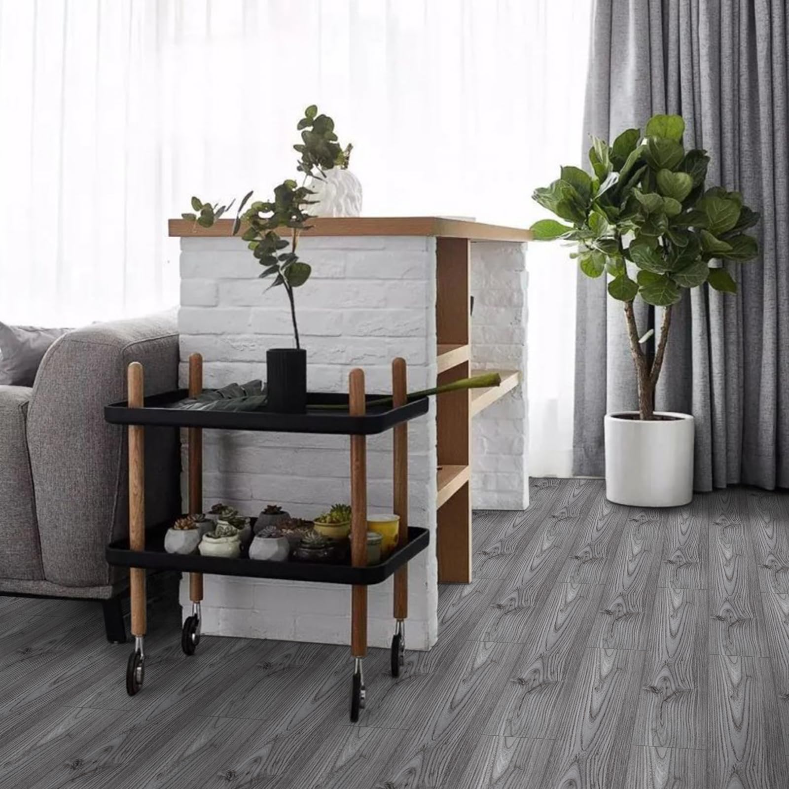 NUFLR Peel and Stick Floor Tile, Vinyl Flooring Natural Grey Wood, Easy to Install and Removable for Update Bathroom Kitchen RV (6 X 35In, 10 PCS)……