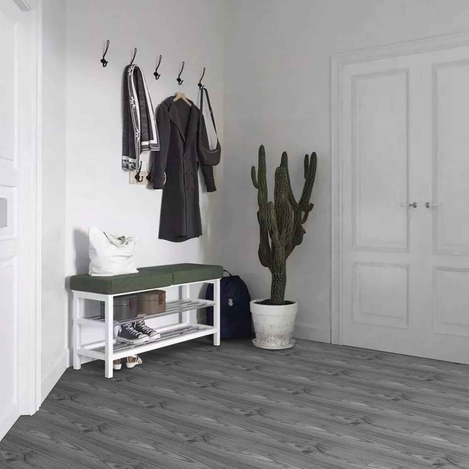 NUFLR Peel and Stick Floor Tile, Vinyl Flooring Natural Grey Wood, Easy to Install and Removable for Update Bathroom Kitchen RV (6 X 35In, 10 PCS)……