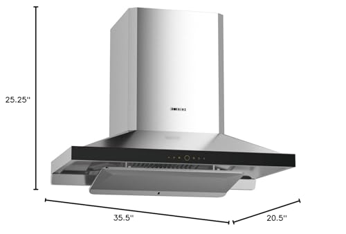 FOTILE EMS9026 36" Wall-mount Range Hood 1000 CFMs with Touchscreen, 2 Speed-settings and Auto Turbo Mode | Manual-adjustable Capture Shield Technology | Delay Shutoff and Detachable Oil Plate